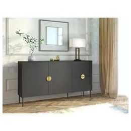 Kommode Home Affaire "BELLOT Sideboard mit 2 Schubladen und 2 T&uuml;ren, B/T/H: 213/40/87,6 cm", schwarzer graphit, B:160cm H:87,6cm T:40cm, Spanplatte, Sideboards, Kommode, Schubkastenkommode mit Metallgriffen und viel Stauraum