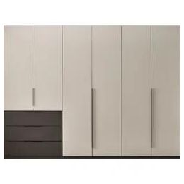 Dreht&uuml;renschrank Schlafkontor "Nuka 3m Kleiderschrank, Schrank mit 3 Schubk&auml;sten", hellgrau, graphit, B:300cm H:225,5cm T:60cm, Holzwerkstoff, Schr&auml;nke, Dreht&uuml;renschrank, mit farblicher Graphitabsetzung und Soft-Close-Funktion