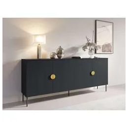 Kommode Home Affaire "BELLOT Sideboard mit 4 F&auml;cher, 4 T&uuml;ren, B/T/H: 213/40/87,6 cm", schwarzer graphit, B:213cm H:87,6cm T:40cm, Spanplatte, Sideboards, Kommode, Schubkastenkommode mit Metallgriffen und viel Stauraum