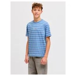 Jack & Jones T-Shirt JACK & JONES JUNIOR "JORNORREBRO STRIPE TEE SS CN JNR", Jungen, Gr. 152, marina, Single Jersey, Obermaterial: 100% Baumwolle, gestreift, relaxed fit normal, Rundhals, Shirts T-Shirt