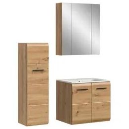 Badezimmer-Set Welltime, artisan oak nb, B:105cm H:185cm T:46cm, Holzwerkstoff, MDF, Kastenm&ouml;bel-Sets, Florenz, Badkombination 4-tlg.,Artisan Oak NB, inkl. Waschbecken
