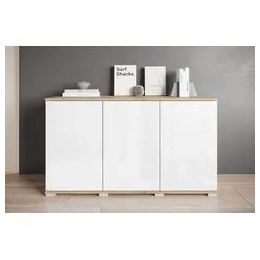 Sideboard OTTO HOME "Kenia, moderne grifflose Kommode mit 3 T&uuml;ren, Breite 120 cm", wei&szlig; (eichefarbe votan, wei&szlig; hochglanz), B:120cm H:69,7cm T:39,5cm, FSC-zertifizierter Holzwerkstoff, Sideboards, Sideboard, Push-to-Open-Fronten, h&ouml;henverstellbaren Einlegeb&ouml;den