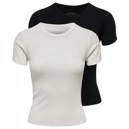 Kurzarmshirt Only "ONLEASY S/S TOP CS JRS 2 PACK", Damen, Gr. M (38), wei&szlig; (schwarz pack:cloud dancer), Jersey, Obermaterial: 95% Baumwolle, 5% Elasthan, unifarben, figurbetont normal, Rundhals, Shirts, Baumwollmischung, regular fit, Rundhals