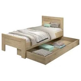 Jugendzimmer-Set Vipack "SAM - Bett und Bettschublade, gradliniges Design in wohnlichem Dekor", eiche dekor, ohne Matratze, B/H: 90cm x 200cm, Schlafzimmerm&ouml;bel-Sets, die Oberfl&auml;che ist pflegeleicht, in der Ausf&uuml;hrung Eiche Dekor