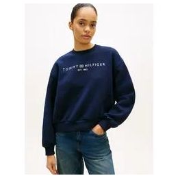 Sweatshirt Tommy Hilfiger "CORP LOGO MDRN SWTSRT", Damen, Gr. XL (46), schwarz night navy, Sweatware, Obermaterial: 63% Baumwolle, 37% Polyester, bedruckt, regular fit normal, Rundhals, Rippb&uuml;ndchen, Sweatshirts Sweatshirt, Baumwollmischung