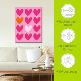 Wandbild Artland, B:90cm H:120cm, bunt, Leinwand, Wohnzimmer, Bilder, "Herzen auf pink", als Alubild, Leinwandbild, Poster, Wandaufkleber in