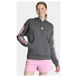 Kapuzensweatshirt Adidas SPORTSWEAR "ESSENTIALS 3-STREIFEN FLEECE HOODIE", Damen, Gr. M, grau six, st tropic bloom, Obermaterial: 55% Baumwolle, 36% Polyester, 9% Viskose, normal, Rundhals, angesetztes B&uuml;ndchen, Sweatshirts