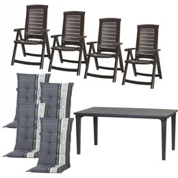 Garten-Essgruppe Allibert, B:95cm H:110cm T:165cm, grau, Kunststoff, Polypropylen, Sitzm&ouml;bel-Sets, "Aruba / Futura", bestehend aus 4 Sesseln und 1