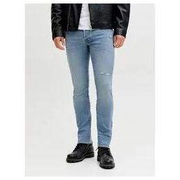 Jack & Jones Slim-fit-Jeans JACK & JONES "JJIGLENN JJORIGINAL", Herren, Gr. 29, L&auml;nge 30, blau denim, Denim/Jeans, Obermaterial: 76% Baumwolle, 22% Polyester, 2% Elasthan, Abriebeffekte, slim fit lang, Jeans Slim-fit-Jeans