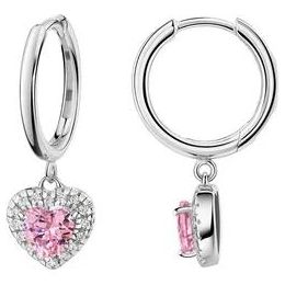 Paar Creolen Firetti "Schmuck Geschenk Silber 925 Ohrschmuck Ohrringe Herz", silberfarben, kristallwei&szlig;, pink, kristallwei&szlig;, pink, Ohrringe, Damen, Silber 925 (Sterlingsilber), mit Zirkonia (synth.)