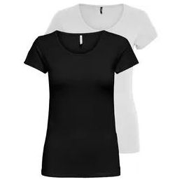 Rundhalsshirt Only "ONLLIVELOVE LIFE S/S O-NECK TOP", Damen, Gr. L (40), schwarz-wei&szlig; (schwarz, wei&szlig;), Jersey, Obermaterial: 95% Baumwolle, 5% Elasthan, unifarben, normal normal, Rundhals, Shirts Rundhalsshirt