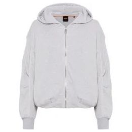 Kapuzensweatjacke BOSS ORANGE "Elendy Premium Damenmode", Damen, Gr. XL (42), open grau 061, Sweatware, Obermaterial: 85% Baumwolle, 13% Polyamid, 2% Elasthan, unifarben, loose fit normal, Rundhals, Rippstrickb&uuml;ndchen, Sweatjacken, im Balloon Fit