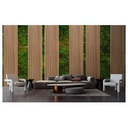 Livingwalls Vliestapete LIVING WALLS "Holzleisten-Tapete mit Moosoptik Naturdesign", braun, B:2,5m H:0,02m L:5m, Vlies, Tapeten
