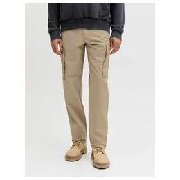 Jack & Jones Cargohose JACK & JONES "JPSTKANE FRANK CARGO NOOS", Damen, Gr. 34, L&auml;nge 34, crockery, Web, Obermaterial: 98% Baumwolle, 2% Elasthan, unifarben, relaxed fit kn&ouml;chellang, Hosen Cargohose