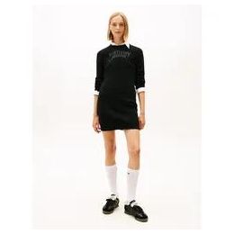 Tommy Hilfiger Sweatkleid TOMMY JEANS "TJW MINI SCRIPT SWEATER DRESS", Damen, Gr. XS (34), N-Gr, schwarz, Jersey, Obermaterial: 90% Polyester, 9% Polyamid, 1% Elasthan, bedruckt, regular fit kurz, Rundhals, Kleider Sweatkleid
