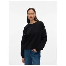 V&eacute;ro Moda Langarmshirt VERO MODA "VMLOTTE TRINA LS SWEAT BOX GA BF", Damen, Gr. XL, schwarz detail:shoulder studs, Jersey, Obermaterial: 52% Baumwolle, 48% Polyester, unifarben, regular fit, Rundhals, B&uuml;ndchen, Shirts Langarmshirt