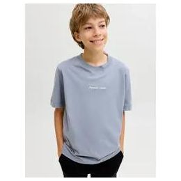 Jack & Jones T-Shirt JACK & JONES JUNIOR "JORNORREBRO EMB TEE SS CN NOOS JNR", Jungen, Gr. 164, tradewinds, Single Jersey, Obermaterial: 100% Baumwolle, bedruckt, relaxed fit normal, Rundhals, Shirts T-Shirt, Baumwolle, relaxed fit, Kurzarm