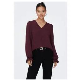 Spitzenbluse Only "ONLMETTE L/S LACE TOP WVN", Damen, Gr. XS, port royale, Web, Obermaterial: 100% Polyester, unifarben, regular fit normal, V-Ausschnitt, Blusen Spitzenbluse, Kunstfaser, regular fit