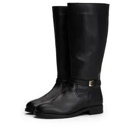 Stiefel Tommy Hilfiger "TH BUCKLE RIDING LTHR LONG BOOT", Damen, Gr. 38, Normalschaft, schwarz, Leder, Schuhe Stiefel, Blockabsatz, Langschaftstiefel, Businessstiefel mit Zierschnalle