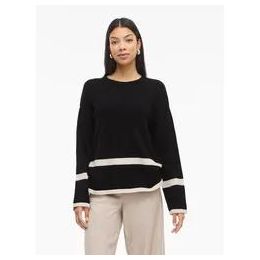Rundhalspullover Vila "VIRIL O-NECK OVERSIZE L/S KNIT TOP- NOOS", Damen, Gr. XL, schwarz stripes:slnm, Strick, Obermaterial: 50% Viskose, 28% Polyester, 22% Nylon, gestreift, oversize normal, Rundhals, Pullover Rundhalspullover, Materialmix, oversize