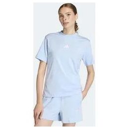 T-Shirt Adidas SPORTSWEAR "ESSENTIALS 3-STREIFEN COTTON", Damen, Gr. M, glow blau, clear pink, Obermaterial: 100% Baumwolle, normal, Rundhals, Shirts T-Shirt