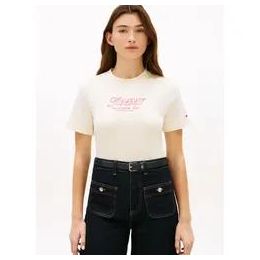 Kurzarmshirt Tommy Hilfiger "TILT GRAPHIC REG C-NK SS TEE", Damen, Gr. XL (46), calico, Single Jersey, Obermaterial: 100% Baumwolle, bedruckt, unifarben, normal, Rundhals, Shirts, mit gro&szlig;em Logo-Print