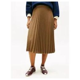 Plisseerock Tommy Hilfiger "FLUID PLEATED PULL ON MIDI SKIRT", Damen, Gr. 40, nordic taupe, Web, Obermaterial: 100% Polyester, unifarben, regular fit wadenlang, R&ouml;cke
