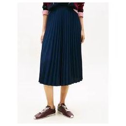 Plisseerock Tommy Hilfiger "FLUID PLEATED PULL ON MIDI SKIRT", Damen, Gr. 36, schwarz night navy, Web, Obermaterial: 100% Polyester, unifarben, regular fit wadenlang, R&ouml;cke
