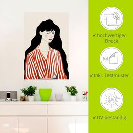 Wandbild Artland, B:80cm H:120cm, rot, Vinyl, Wohnzimmer, Bilder, "Woman in Striped Blouse I", als Alubild, Leinwandbild, Poster, Wandaufkleber in
