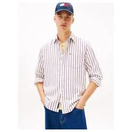 Tommy Hilfiger Langarmhemd TOMMY JEANS "TJM STRIPE TWILL", Herren, Gr. S, N-Gr, ancient wei&szlig;, stripes, Web, Obermaterial: 100% Baumwolle, relaxed fit normal, Manschette, Hemden, gestreift, relaxed fit