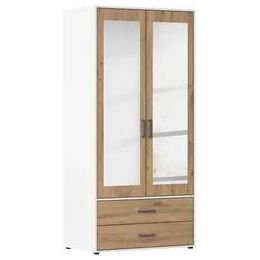 Dreht&uuml;renschrank Rauch "Kleiderschrank Schrank Garderobe W&auml;scheschrank VOYAGER", alpinwei&szlig;, eiche artisan, B:93cm H:194cm T:53cm, Holzwerkstoff, Schr&auml;nke, Dreht&uuml;renschrank, mit modernen Griffen in Graumetallic, inkl. Schubk&auml;sten und Spiegel