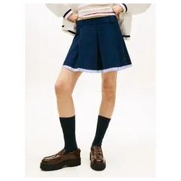 Tommy Hilfiger A-Linien-Rock TOMMY JEANS "TJW VARSITY PLEATED MINI SKIRT", Damen, Gr. L (40), schwarz night navy, Web, Obermaterial: 80% Polyester, 20% Viskose, unifarben mit Farbeinsatz, A-Linie kurz, R&ouml;cke A-Linien-Rock, mit den klassischen Falten