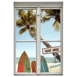 Wandsticker queence "Surf Area Beach", bunt, B:40cm H:60cm T:0,1cm, Wandtattoos, Wandsticker, Wandbild, selbstklebend, 3D, Fenster