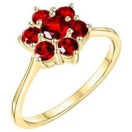 Fingerring Firetti "Schmuck Geschenk Gold 333 Fingerring Damenring Blume" Gr. 62, bunt (gelbgoldfarben, dunkelrot), Fingerringe, Damen, 62, Gelbgold 333, 2mm, Fingerring, mit Granat