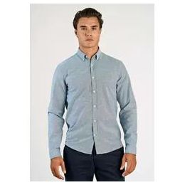 Langarmhemd LINDBERGH, Herren, Gr. L, N-Gr, dk blau mix, Web, Obermaterial: 97% Baumwolle, 3% Elasthan, unifarben, gerade h&uuml;ftbedeckend, Rundhals, 2-Knopf-Manschette, Hemden, mit Button-Down-Kragen