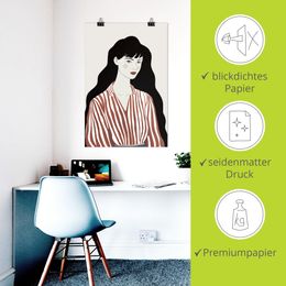 Wandbild Artland, B:60cm H:90cm, rot, Papier, Wohnzimmer, Bilder, "Woman in Striped Blouse I", als Alubild, Leinwandbild, Poster, Wandaufkleber in