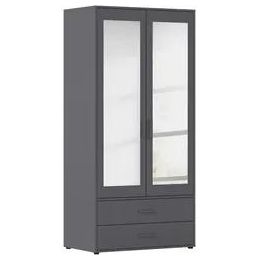 Dreht&uuml;renschrank Rauch "Kleiderschrank Schrank Garderobe W&auml;scheschrank VOYAGER", graumetallic, B:93cm H:194cm T:53cm, Holzwerkstoff, Schr&auml;nke, Dreht&uuml;renschrank, mit modernen Griffen in Graumetallic, inkl. Schubk&auml;sten und Spiegel