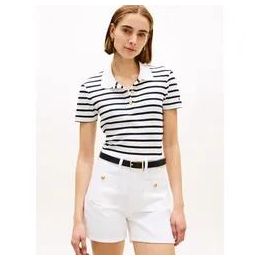 Poloshirt Tommy Hilfiger "GOLD BUTTON SLIM SS POLO", Damen, Gr. M (40), breton stp ecru, schwarz night navy, Single Jersey, Obermaterial: 100% Baumwolle, gestreift, slim fit, Shirts