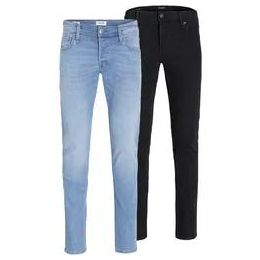 Jack & Jones Slim-fit-Jeans JACK & JONES "JJIGLENN JJORIGINAL SQ 356/330 2 PK MP", Herren, Gr. 29, L&auml;nge 30, blau denim pack:schwarz denim, Denim/Jeans, Obermaterial: 76% Baumwolle, 22% Polyester, 2% Elasthan, Abriebeffekte, slim fit lang, Jeans Slim-fit-Jeans