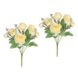 Kunstblume I.GE.A. "K&uuml;nstlicher Rosenstrau&szlig;", gelb, B:19cm H:31cm L:14cm, Polyester, Kunstpflanzen, 2er Set Hochwertige Kunstrosen 31 cm Realistische Deko Rosen Dekoblume