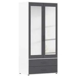Dreht&uuml;renschrank Rauch "Kleiderschrank Schrank Garderobe W&auml;scheschrank VOYAGER", alpinwei&szlig;, graumetallic, B:93cm H:194cm T:53cm, Holzwerkstoff, Schr&auml;nke, Dreht&uuml;renschrank, mit modernen Griffen in Graumetallic, inkl. Schubk&auml;sten und Spiegel