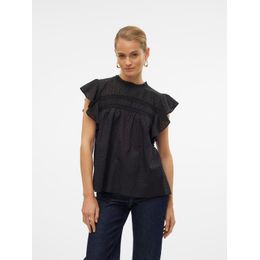 V&eacute;ro Moda VERO MODA Damen Blusenshirt "VMTRINE SL LACE TOP WVN NOOS", schwarz, Gr. S, unifarben, Web, Obermaterial: 100% Baumwolle, Shirts, Baumwolle