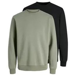 Jack & Jones Sweatshirt JACK & JONES "JJEBRADLEY SWEAT CREW 2PK MP", Herren, Gr. S, vetiver pack:vetiver, schwarz, angeraute Sweatware, Obermaterial: 65% Polyester, 35% Baumwolle, unifarben, relaxed fit normal, Rundhals, Rippb&uuml;ndchen, Sweatshirts Sweatshirt, Materialmix, relaxed fit