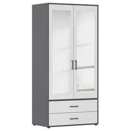 Dreht&uuml;renschrank Rauch "Kleiderschrank Schrank Garderobe W&auml;scheschrank VOYAGER", graumetallic, alpinwei&szlig;, B:93cm H:194cm T:53cm, Holzwerkstoff, Schr&auml;nke, Dreht&uuml;renschrank, mit modernen Griffen in Graumetallic, inkl. Schubk&auml;sten und Spiegel