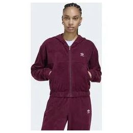 Fleecejacke Adidas ORIGINALS "ESSENTIALS CHENILE ORIGINALS", Damen, Gr. L, maroon, Obermaterial: 70% Baumwolle, 30% Polyester, Jacken Fleecejacke