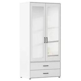 Dreht&uuml;renschrank Rauch "Kleiderschrank Schrank Garderobe W&auml;scheschrank VOYAGER", alpinwei&szlig;, B:93cm H:194cm T:53cm, Holzwerkstoff, Schr&auml;nke, Dreht&uuml;renschrank, mit modernen Griffen in Graumetallic, inkl. Schubk&auml;sten und Spiegel