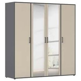 Dreht&uuml;renschrank Rauch "Kleiderschrank Schrank Garderobe W&auml;scheschrank VOYAGER", beige (champagner), graumetallic, B:187cm H:194cm T:53cm, Holzwerkstoff, Schr&auml;nke, Dreht&uuml;renschrank, mit modernen Griffen in Graumetallic und Spiegel