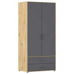 Dreht&uuml;renschrank Rauch "Kleiderschrank Schrank Garderobe W&auml;scheschrank VOYAGER", eiche artisan, graumetallic, griffe graumetallic, B:93cm H:194cm T:53cm, Holzwerkstoff, Schr&auml;nke, Dreht&uuml;renschrank, mit 2 modernen Griffvarianten, mit Au&szlig;enschubladen MADE IN GERMANY