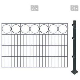 Doppelstabmattenzaun Arvotec "ESSENTIAL 80 zum Aufschrauben "Ring" mit Zierleiste", grau (anthrazit), H:80cm, Kunststoff, Stahl, Zaunelemente, Zaunh&ouml;he 80 cm, Zaunl&auml;nge 2 - 60 m