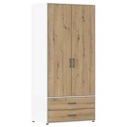 Dreht&uuml;renschrank Rauch "Kleiderschrank Schrank Garderobe W&auml;scheschrank VOYAGER", alpinwei&szlig;, eiche artisan, griffe graumetallic, B:93cm H:194cm T:53cm, Holzwerkstoff, Schr&auml;nke, Dreht&uuml;renschrank, mit 2 modernen Griffvarianten, mit Au&szlig;enschubladen MADE IN GERMANY